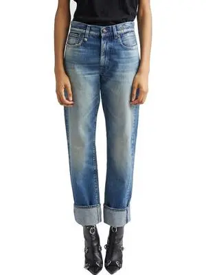 R13 Cuffed Boyfriend Jeans - Abyss Selvedge Blue