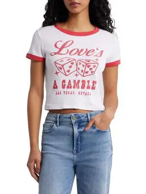Junk Food Love's A Gamble Crop Graphic T-shirt - Red/white
