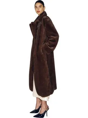 REFORMATION Chloe Faux Fur Overcoat - Brown