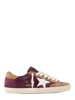 GOLDEN GOOSE Super-star Distressed Leather-trimmed Suede Sneakers - Burgundy
