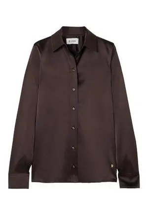 Eterne Constance Embellished Stretch-silk Satin Shirt - Brown