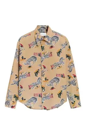 Ami Horse-print Button-down Shirt - Neutrals