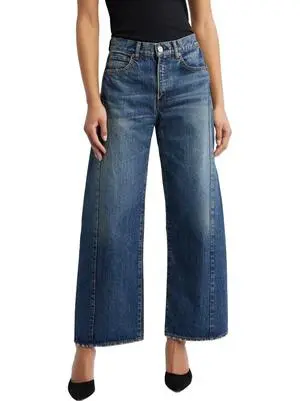 Moussy Vintage Harlem Side Line Wide Leg Jeans - Dark Blue