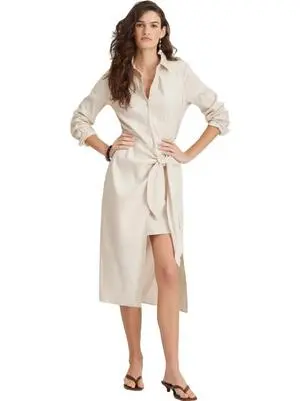 Nordstrom Long Sleeve Faux Wrap Shirtdress - Beige Oatmeal