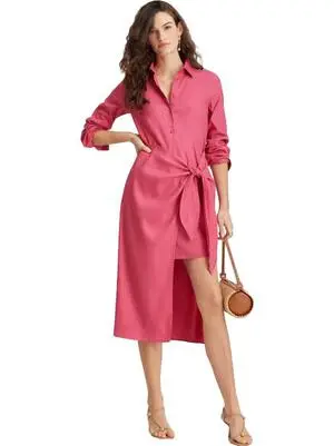 Nordstrom Long Sleeve Faux Wrap Shirtdress - Pink Carmine