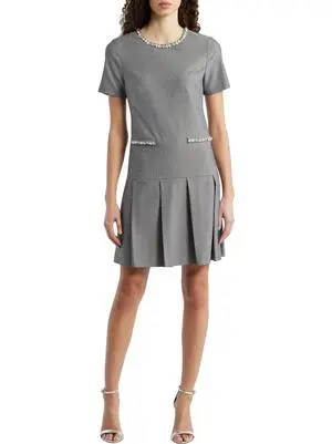 Eliza J Bejeweled Drop Waist Dress - Grey
