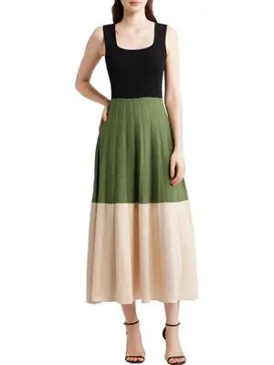 Vince Camuto Colorblock Knit Midi Dress - Green Mult