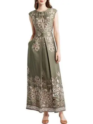 Vince Camuto Printed Satin Gown - Light Sage
