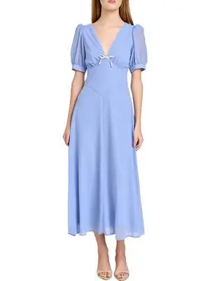 WAYF Juliana Short Sleeve A-line Midi Dress - Cornflower