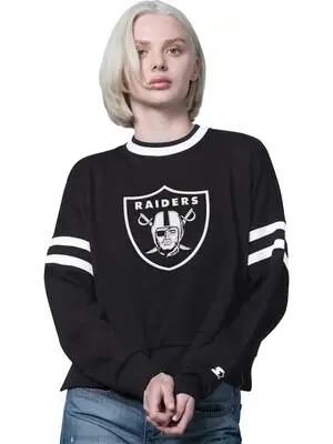 STARTER Las Vegas Raiders Rally Drop Shoulder Cropped Sweatshirt - Black