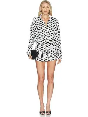 Norma Kamali Boyfriend Shirt Shirred Skirt Dress - Paint Dot
