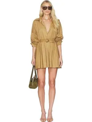 Norma Kamali Super Oversized Boyfriend Shirt Flared Mini Dress - Camel