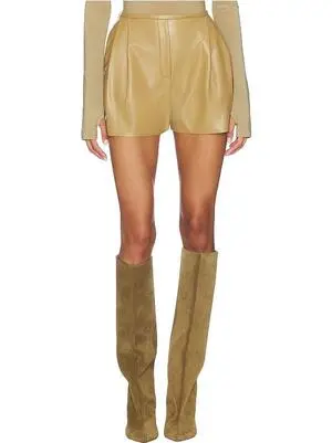 Norma Kamali Pleated Faux Leather Shorts - Camel