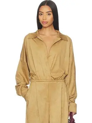 Norma Kamali Super Oversized Boyfriend Shirt Bodysuit - Camel