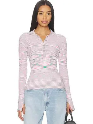 GANNI Spacedyed Knit Polo Top - Chalk Pink