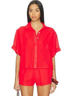 PQ SWIM Linen Button Up Top - Red