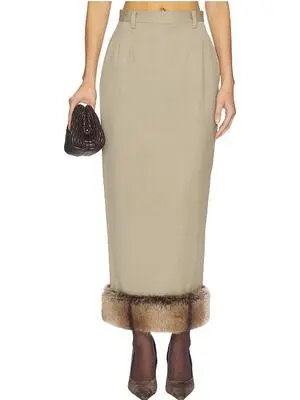 MIMCHIK Faux Fur Trimmed Maxi Skirt - Dune