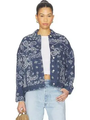Free People Opal Swing Printed Jacket - Navy Combo Bandana