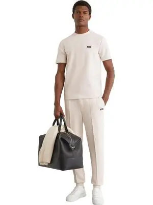 REISS Barnes Premium Interlock Cuffed Logo Joggers Off White