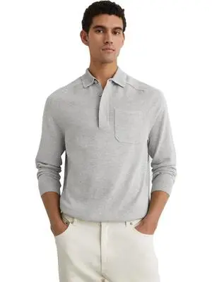 REISS Clinton Cotton Concealed-placket Polo Shirt - Grey Melange