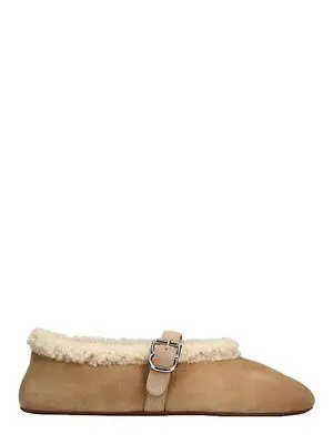 Alaïa Double-faced Shearling And Suede Ballet Flats - Camel