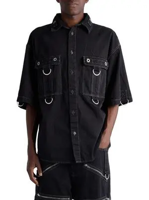 Balenciaga D-ring Cotton Denim Utility Shirt - Lightweight Black