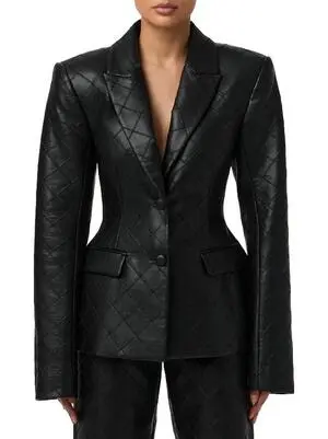 Naked Wardrobe Stitched Faux Leather Blazer - Black
