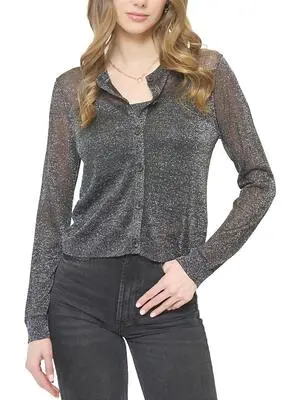 Central Park West Colette Sheer Lurex Cardigan With Cami - Black