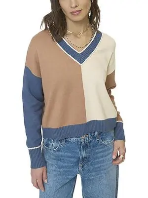 Central Park West Myra Colorblocked V-neck Sweater - Blue-multi