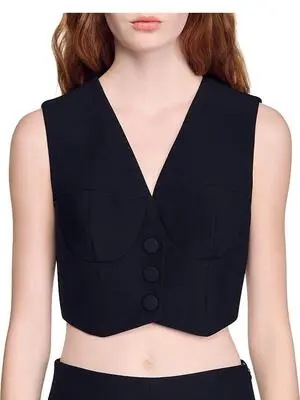 Sandro Jacket Style Crop Top - Black