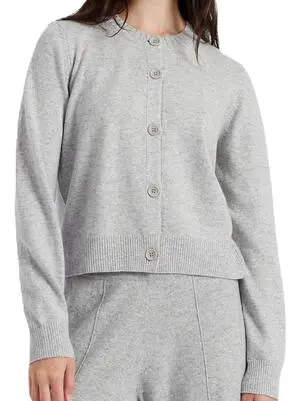 Chinti & Parker Wool Cashmere Blend Crew Neck Cropped Cardigan - Light Grey
