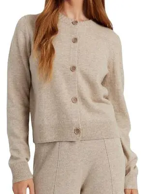 Chinti & Parker Wool Cashmere Blend Crew Neck Cropped Cardigan - Soft Oat
