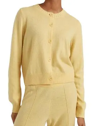 Chinti & Parker Wool Cashmere Blend Crew Neck Cropped Cardigan - Soft Yellow