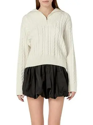 English Factory Zip-up Knit Top - Ivory