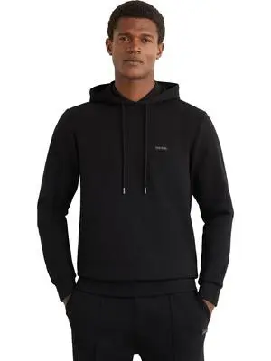 REISS Premium Interlock-jersey Logo Hoodie - Black