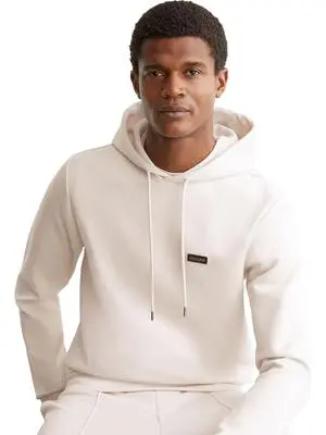 REISS Premium Interlock-jersey Logo Hoodie - Off White