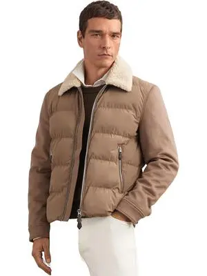 REISS Maximus Wool-sleeve Quilted Puffer Jacket - Light Brown