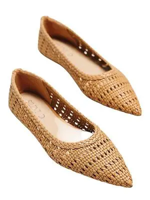 SILENT D Selma Woven Leather Pointed Flats - Tan
