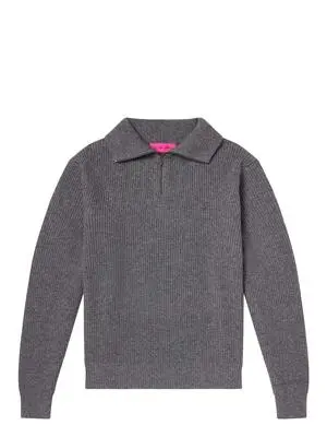 THE ELDER STATESMAN Clemente Ribbed Cashmere Half-zip Sweater - Gray
