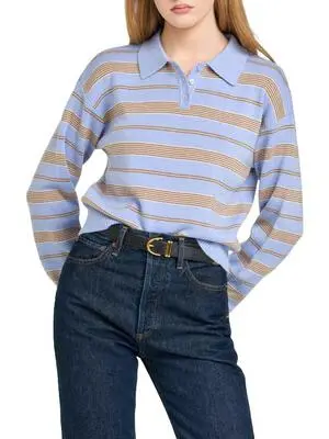 WAYF Carter Stripe Polo Sweater - Blue Stripe
