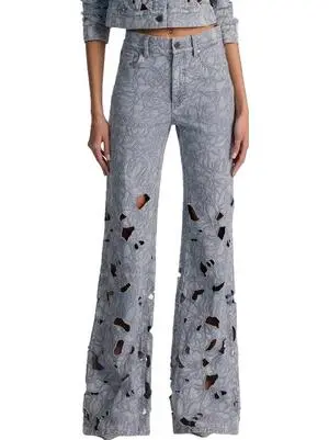 Alice + Olivia High-waist Embroidered Eyelet Jeans - Rockstar Blue