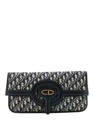 Dior Fold Over Oblique Canvas Clutch Bag - Black