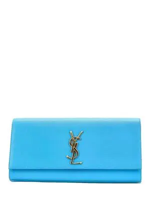 Saint Laurent Classic Monogram Leather Long Clutch Bag - Blue