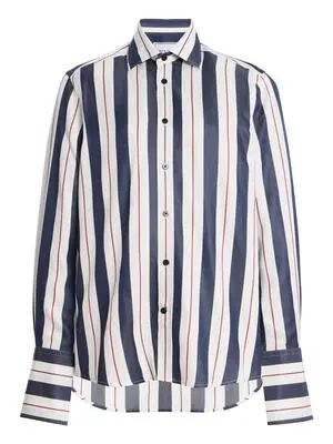 WITH NOTHING UNDERNEATH The Boyfriend Exaggerated-cuff Striped Shirt - Navy