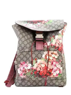 Gucci Buckle Blooms Print Gg Coated Canvas Medium Backpack - Brown
