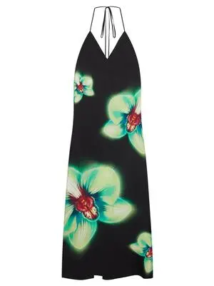 Casablanca Orchid Glitch Silk Maxi Dress - Multicolor