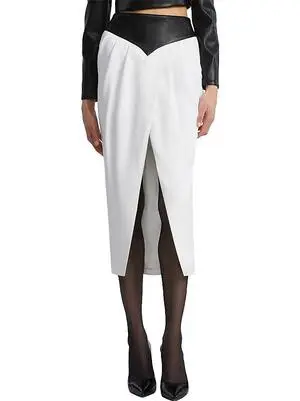 Bcbgmaxazria Leather And Crepe Skirt - Black And White