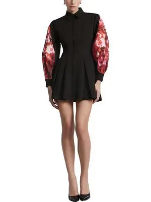 Bcbgmaxazria Taffeta Twill Printed Dress - Black Washed Floral Chilli