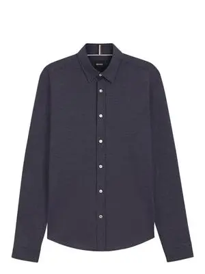 BOSS Slim-fit Shirt In Structured Cotton Jersey - Dark Blue