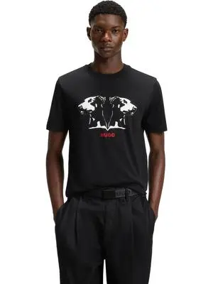 Hugo Dobermann-print T-shirt In Cotton Jersey - Black